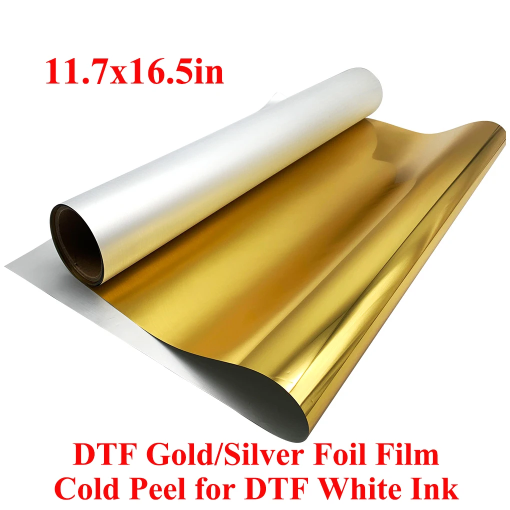 A3 11.7x16.5in DTF Gold/Silver Foil Film Roll Cold Peel for T shirt ...