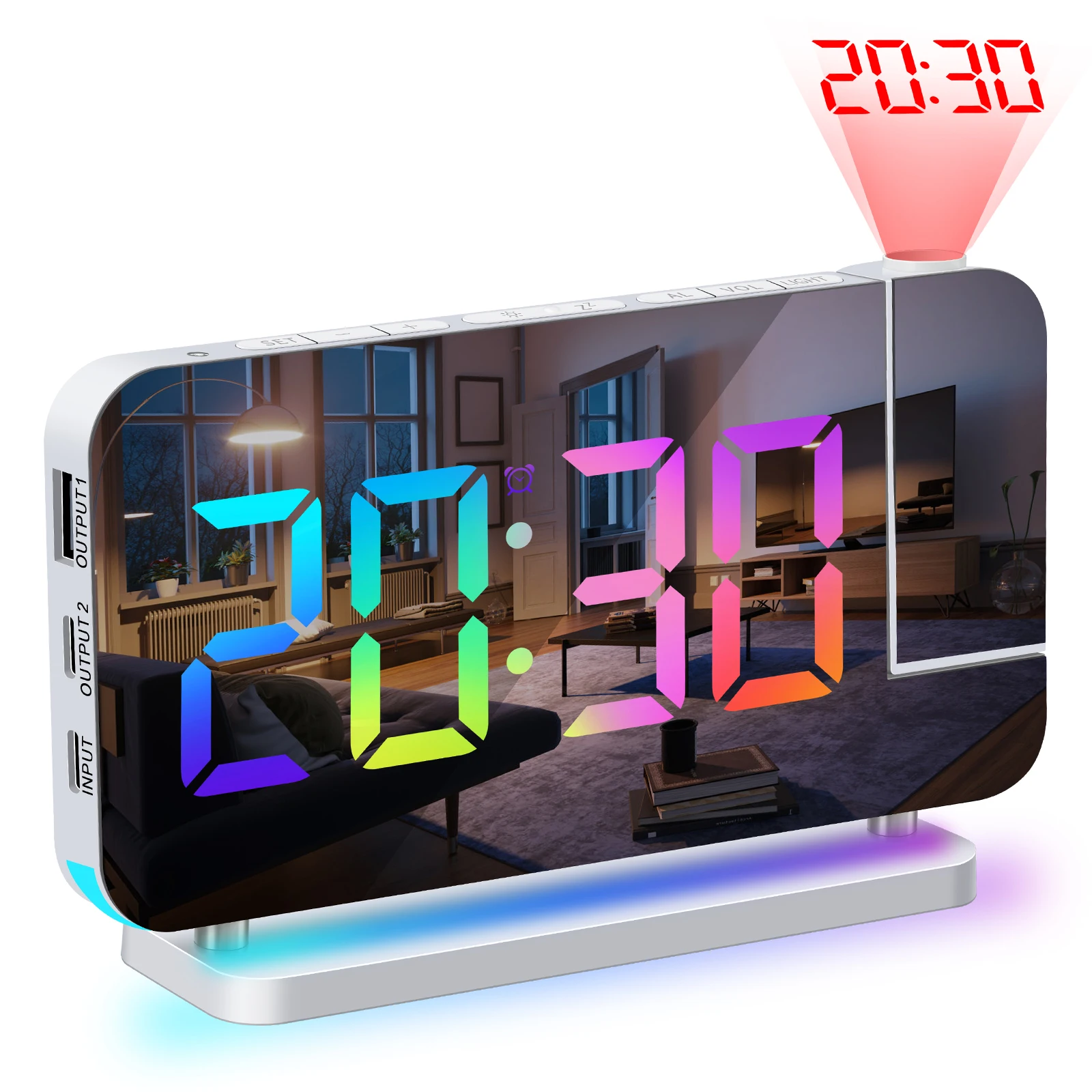 Projection-Alarm-Clock-RGB-Colorful-LED-Digital-Clock-with-Mirror-USB ...