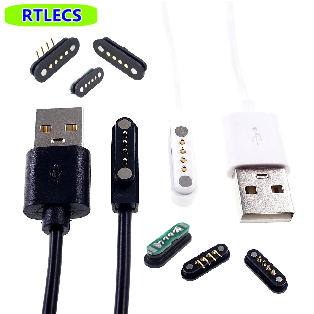 1 Set Magnetic Usb Charging Cable Male Female Spring-loaded Pin ...