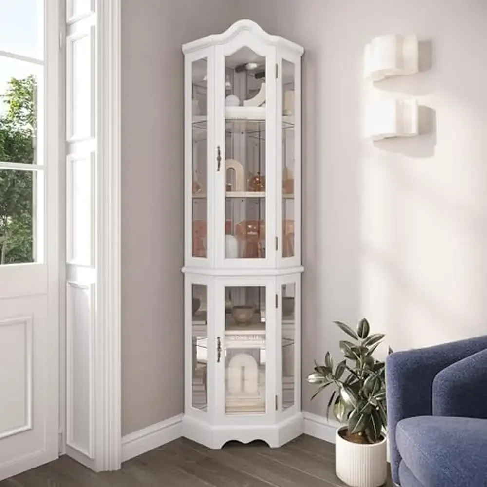 Triangular-Corner-Curio-Cabinet-with-Glass-Doors-and-Shelves-Lighted ...