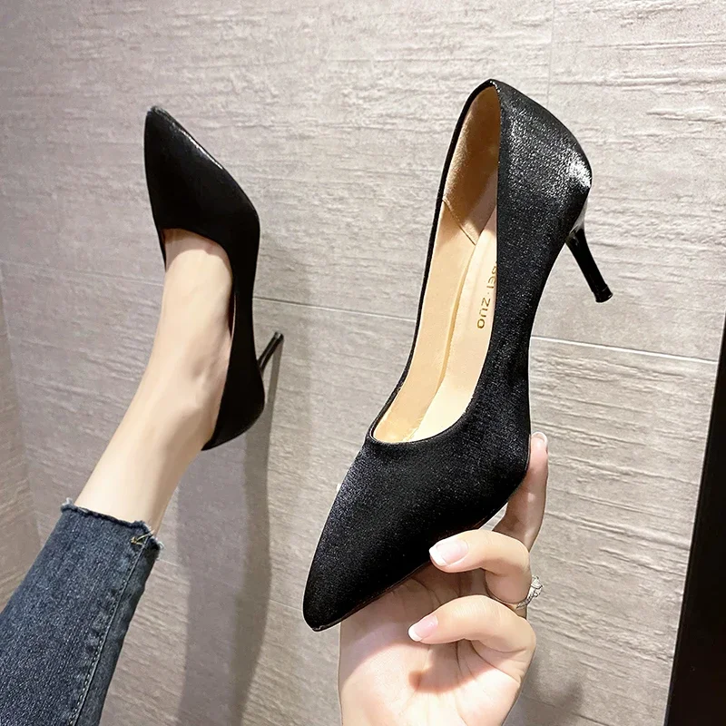 Women-s-Pumps-Flock-Black-Kitten-High-Heels-Party-Dress-Business ...