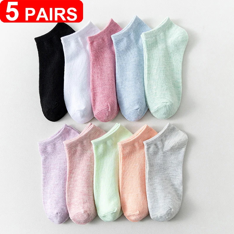 5-Pairs-of-Colored-Cotton-WOMEN-S-Short-Socks-Ankle-Breathable-Girls ...