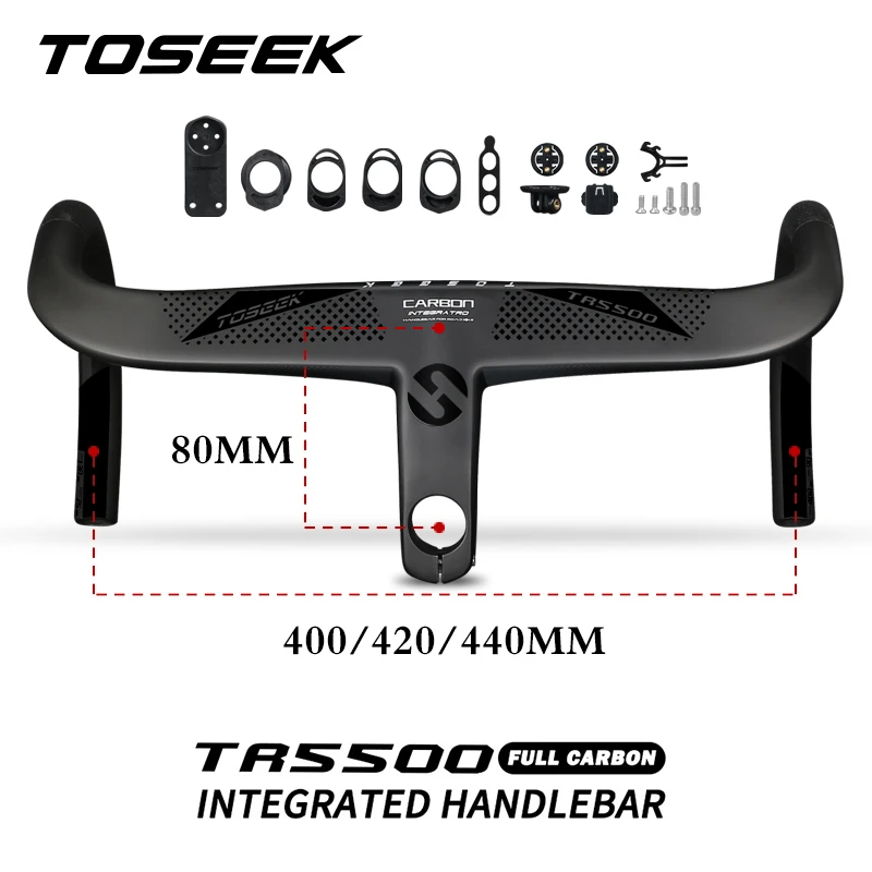 TOSEEK Integrated Handlebar Full Carbon Fiber Road Bike Handlebar 400 ...
