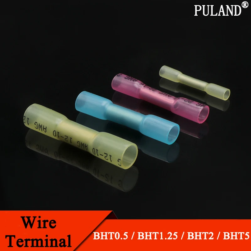 10/100Pcs 열 수축 케이블 터미널 튜브 BHT0.5 BHT1.25 BHT2 BHT5 AWG22 10 방수 버트 크림프 ...