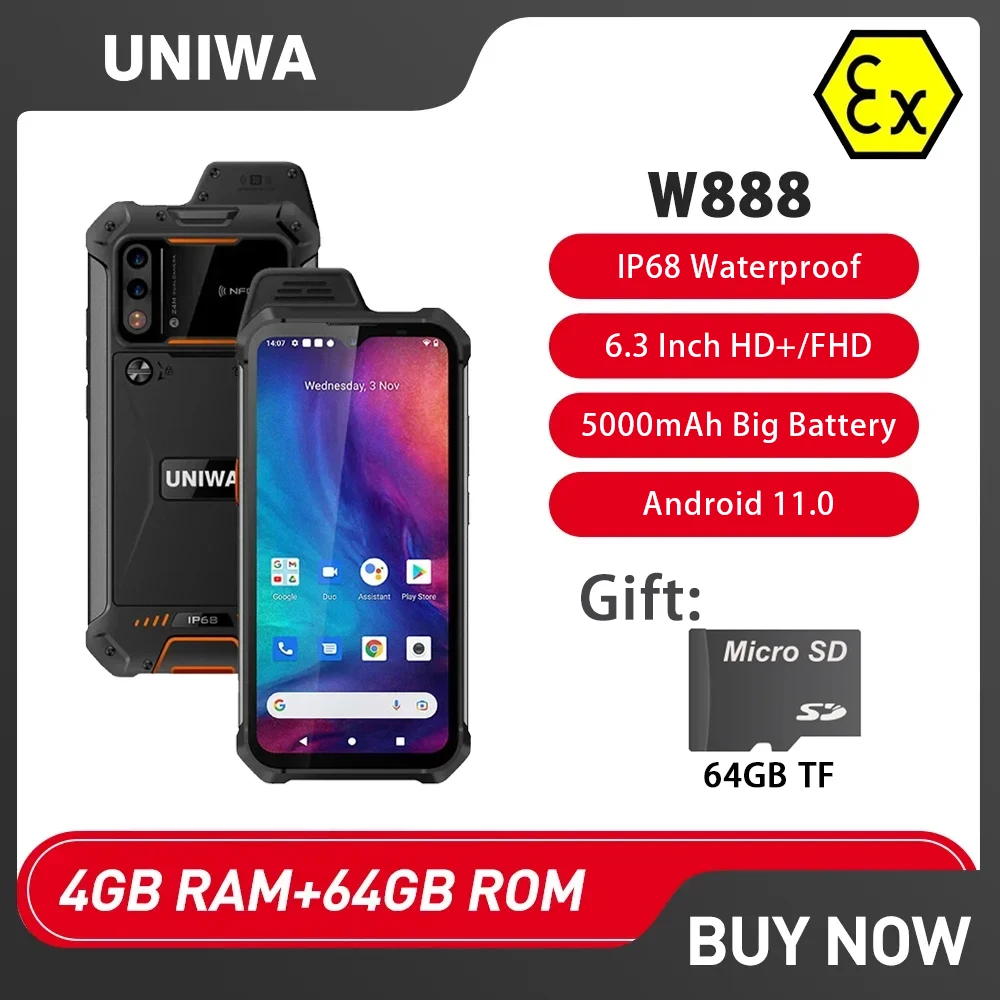 UNIWA-W888-ATEX-Explosion-Indestructible-Water-Proof-Mobile-Phone-4GB ...