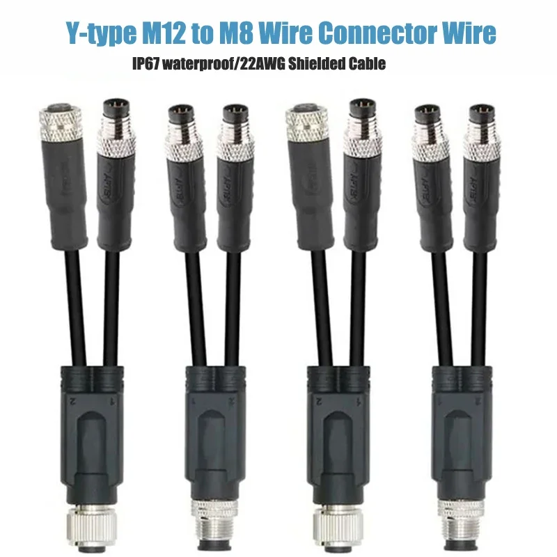 Waterproof-M12-to-M8-Connector-IP67-Y-type-22AWG-4-5-8Pin-1-to-2 ...