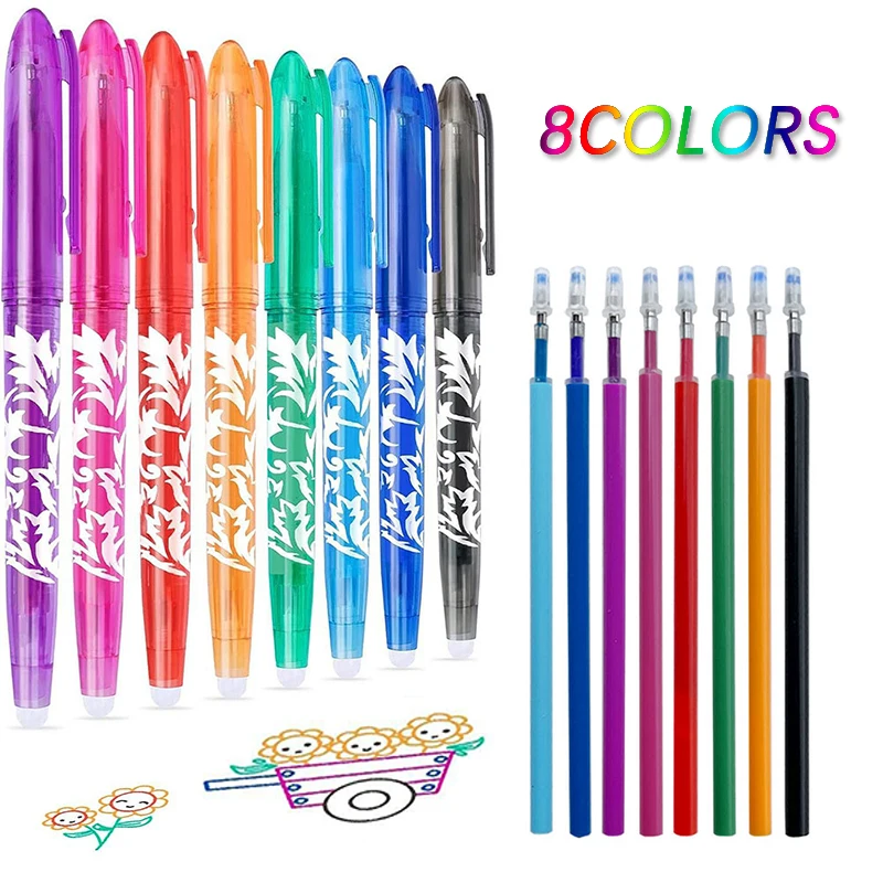 Cute Erasable Gel Pens Black Blue Refill 0.5mm Ballpoint Pen Washable ...