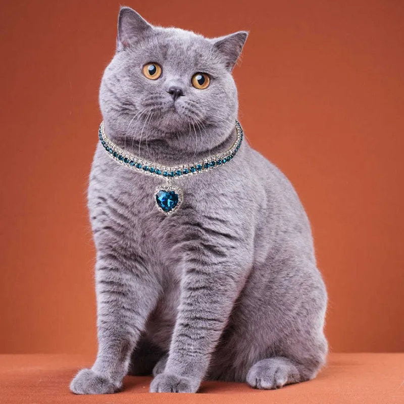 Luxury-Crystal-Cat-Collar-Heart-Gem-Pendant-Party-Reflective-Rhinestone ...