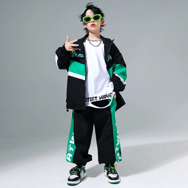 Hip Hop Kids Contrast Coat Joggers Pants Boys Street Dance Jacket ...
