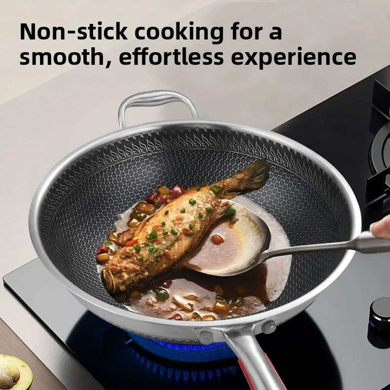 Universal stainless steel wok with honeycomb non-stick coating, no ...