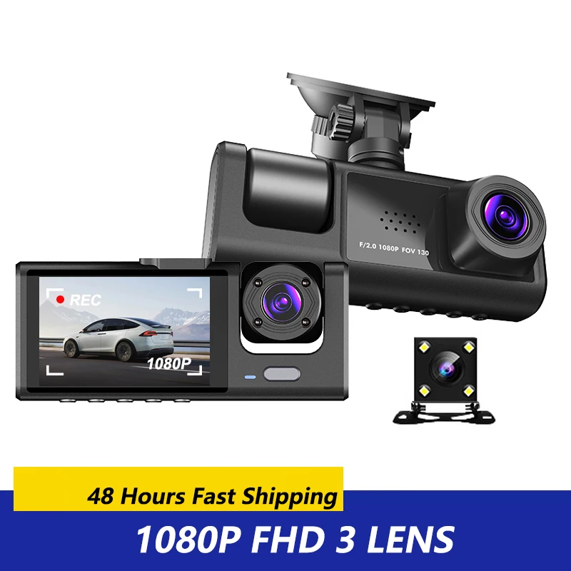 Car DVR FHD 1080P Dash Cam 2 Inch Screen 3 Lens Driving Recorder ADAS ...