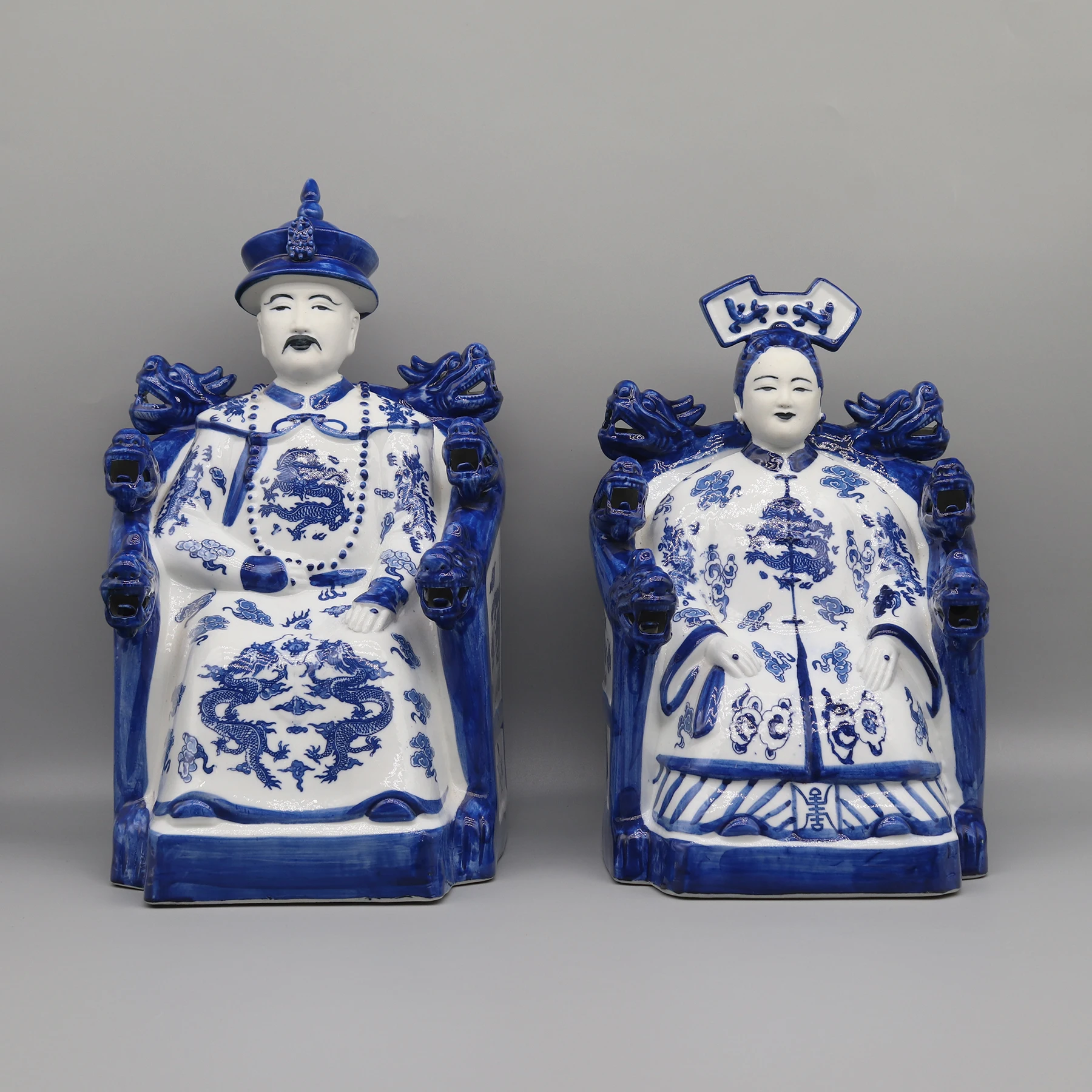 Heavy Sitting Emperor Statue, Empress in the Dragon Head Chair, Blue ...