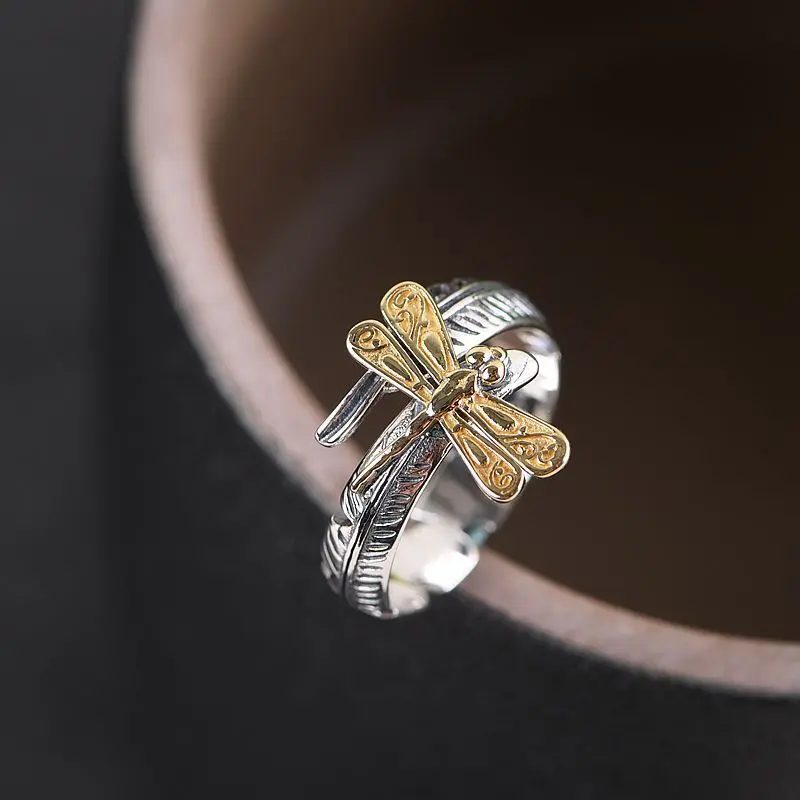 Feather-Dragonfly-Rings-for-Women-Men-Retro-Personalized-Open ...