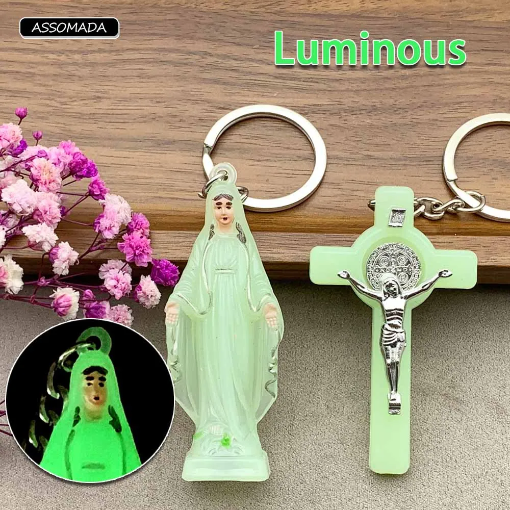 Luminous-Cross-Jesus-Keychains-Virgin-Mary-Key-Chains-For-Women-Men ...