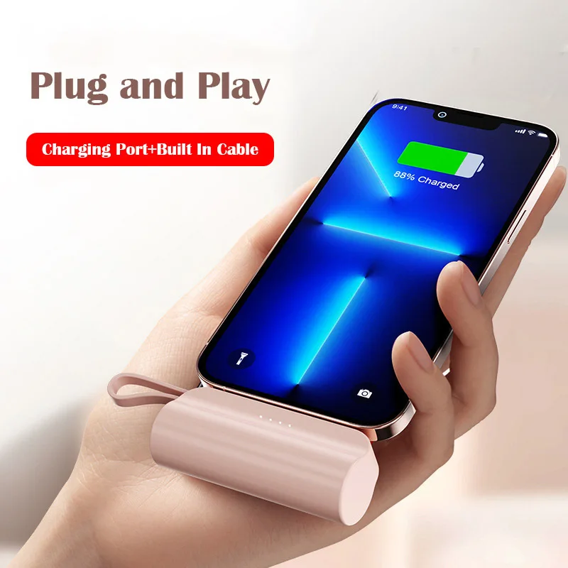 Power-Bank-5000mAh-Mini-Built-in-Cable-Portable-Powebank-Mobile-Phone ...
