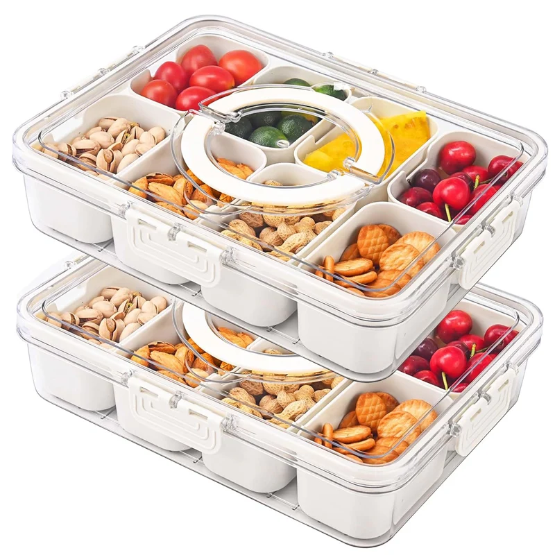 4-8-Grids-Food-Divided-Serving-Tray-with-Lids-Portable-Fruits-Nuts ...