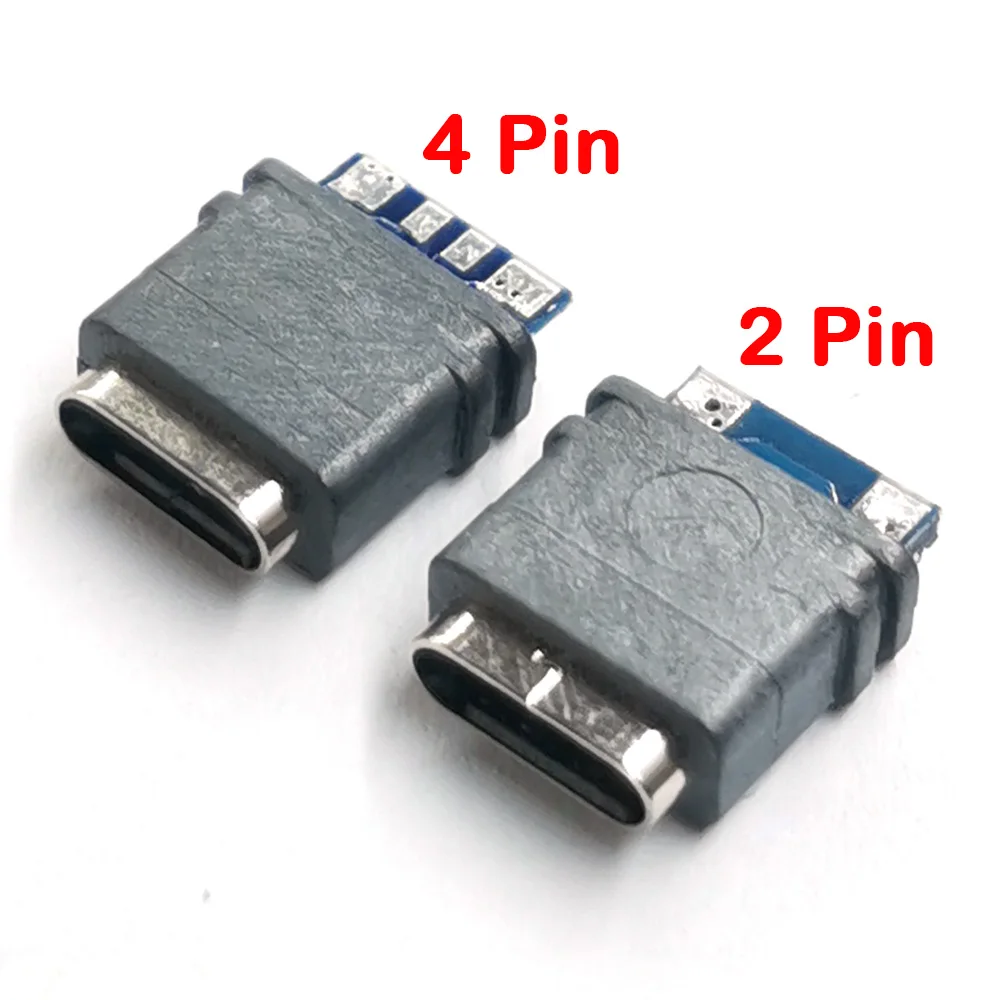 Waterproof USB C Jack Type-C 4 Pin 2Pin Female Connector Port Data ...