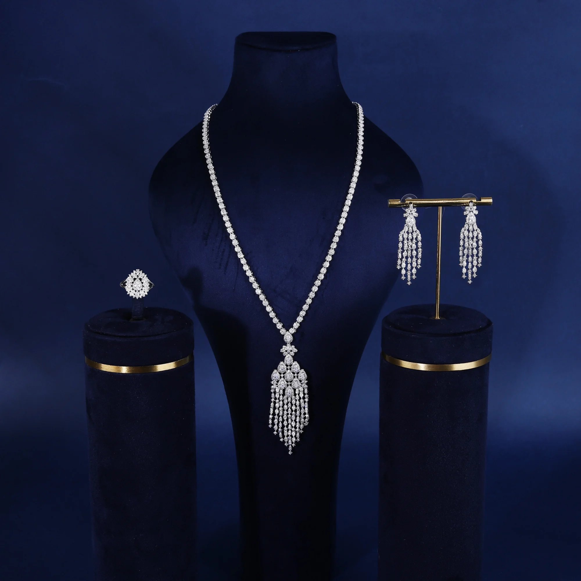 Conjunto-de-joyas-de-lujo-para-mujer-traje-de-boda-chapado-en-platino ...