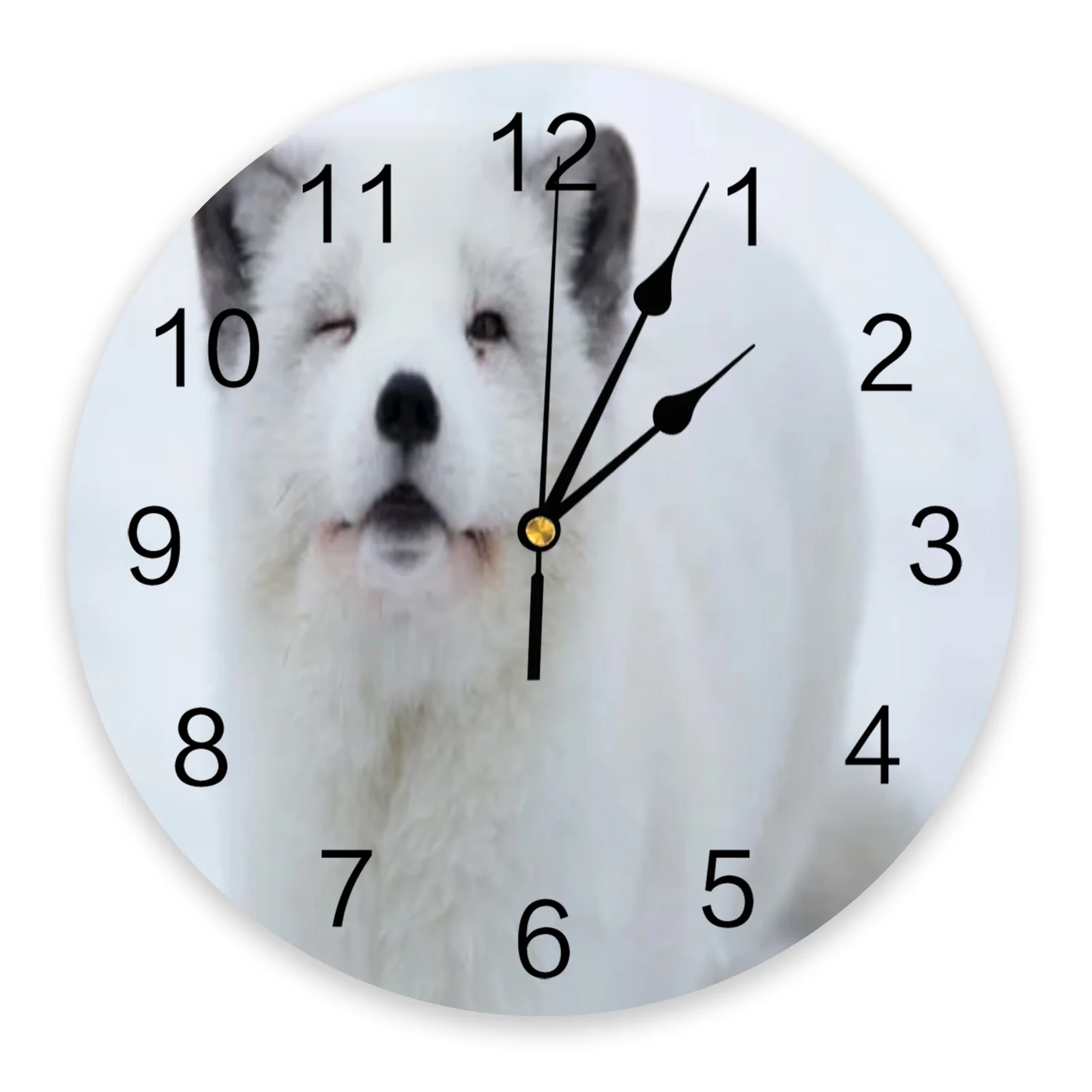 Fox Dog Animal Cute Wink Snow White Pvc Digital Wall Clock Modern ...