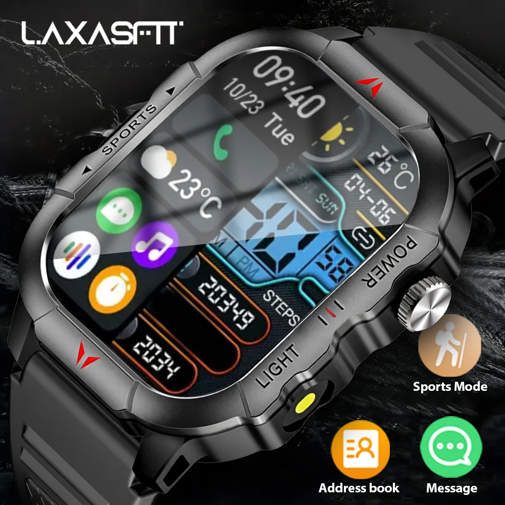 LAXASFIT 2025 New Men Smart Watch LED Flashlight BT Call 100+ Sports ...