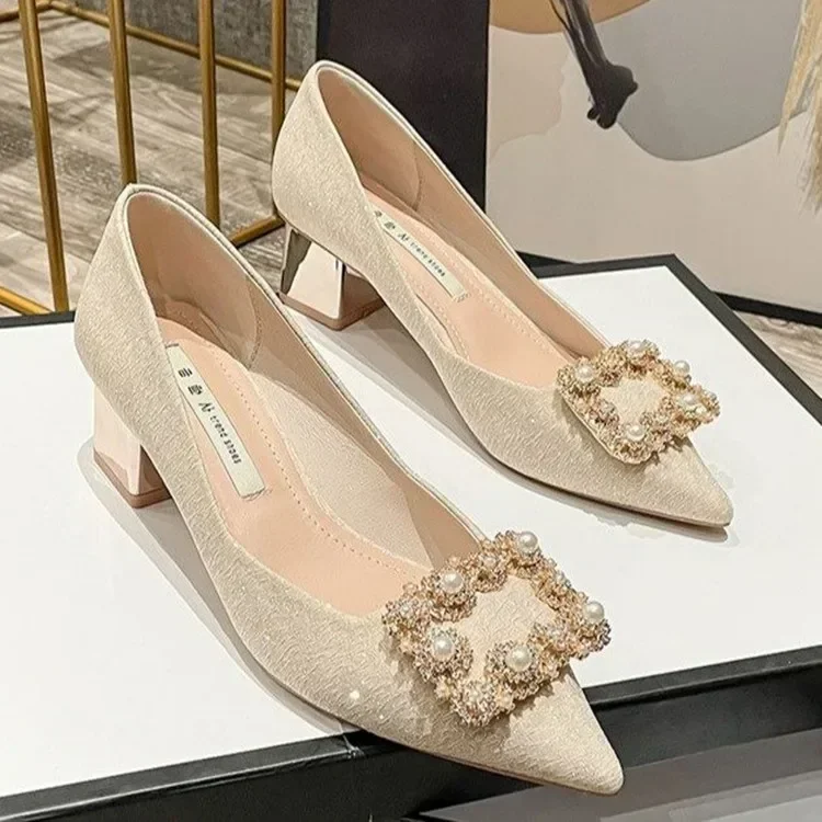 High Heels Shoes Women Spring New Korean Version Pearl Rhinestones ...