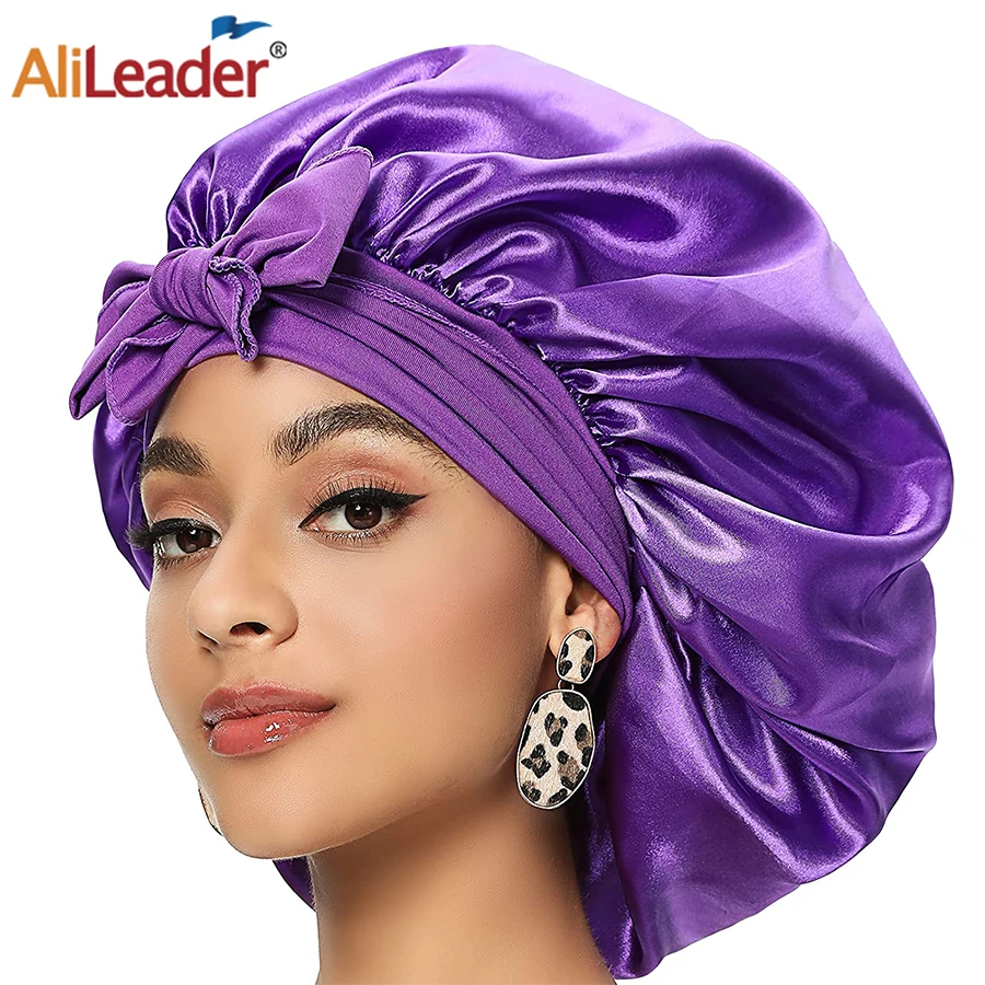 Women Satin Solid Sleeping Hat Night Sleep Cap Hair Care Bonnet Night ...