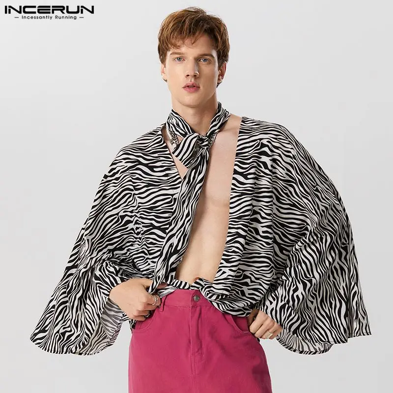 INCERUN-Men-Irregular-Shirt-Printing-V-Neck-Flare-Long-Sleeve-Loose-Men ...