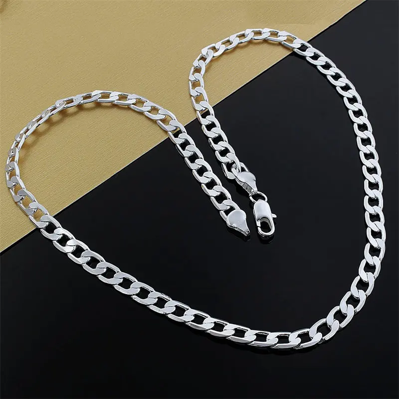 Fashion 8MM 925 Sterling Silver 16-30 Inches Side Chain Necklace For ...