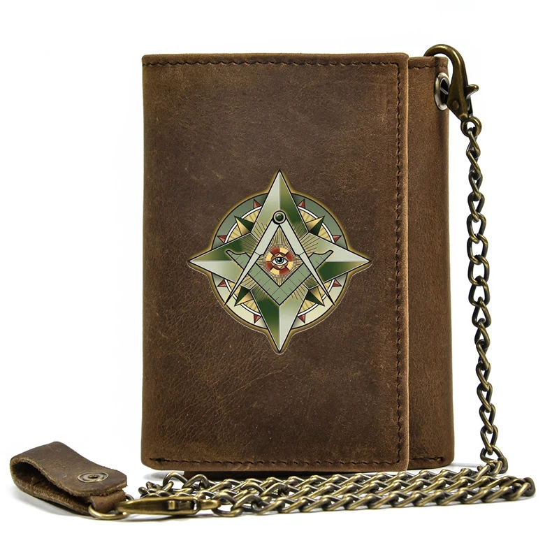 Luxury-Men-Genuine-Leather-Wallet-With-Iron-Chain-Classic-Masonic-Cross ...