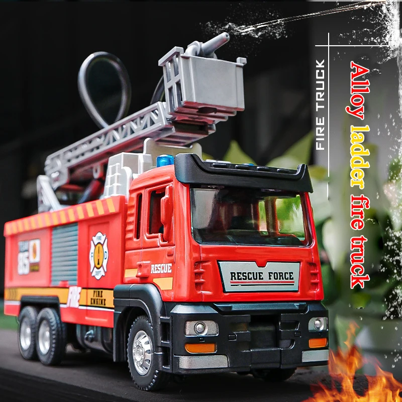 1:50 Alloy Fire Truck Firefighter Simulation Sprinkler Car Diecast ...