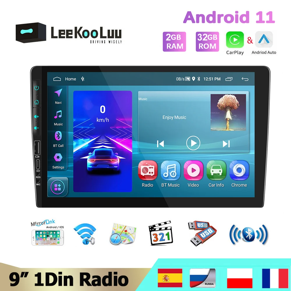 LeeKooLuu 1 Din Android 11 Multimedia Player 9" Car Radio GPS ...