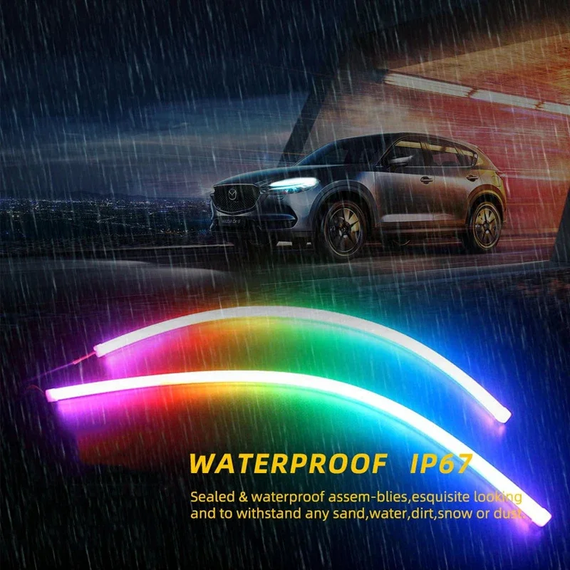 2PCS 12V Flexible RGB Car Headlight LED Strips Auto Daytime Running ...