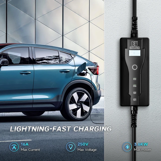 16A 3.5KW Portable EV Charger Type2 IEC62196-2 EVSE Fast Charging Box ...