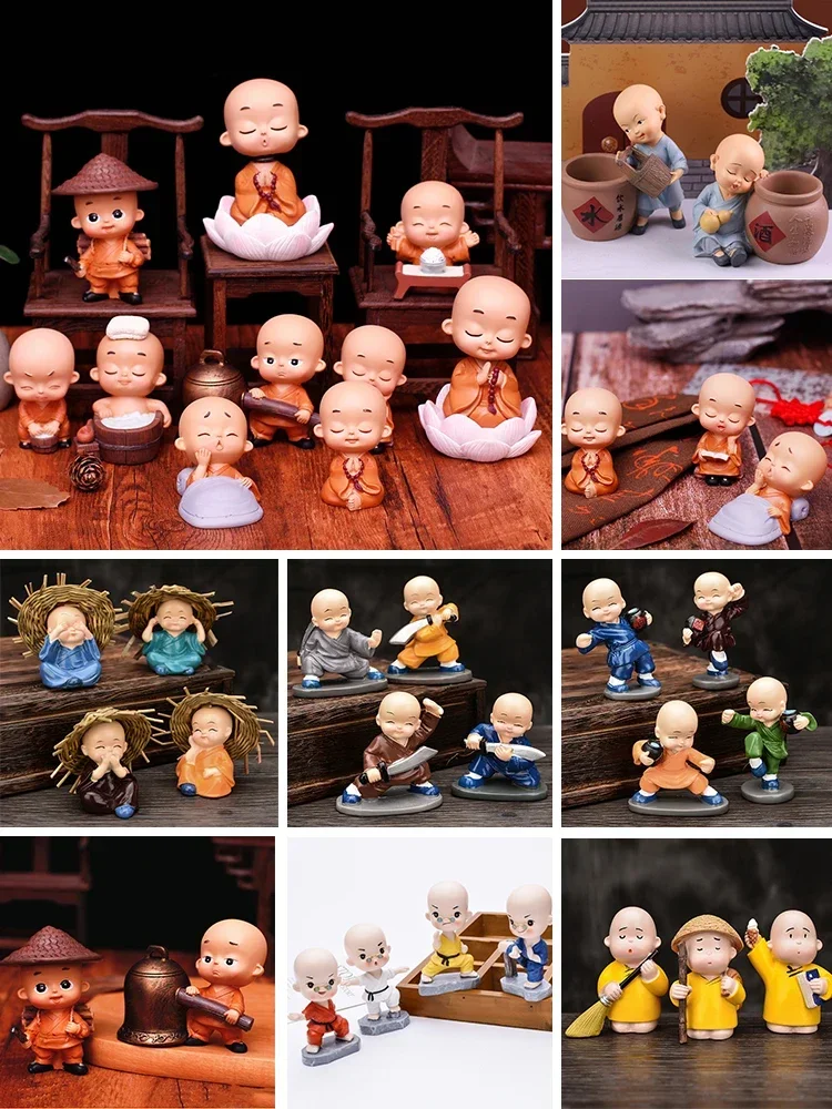 Small Monk Figurines Kawaii Buddha mini statue Religion Resin Desk ...