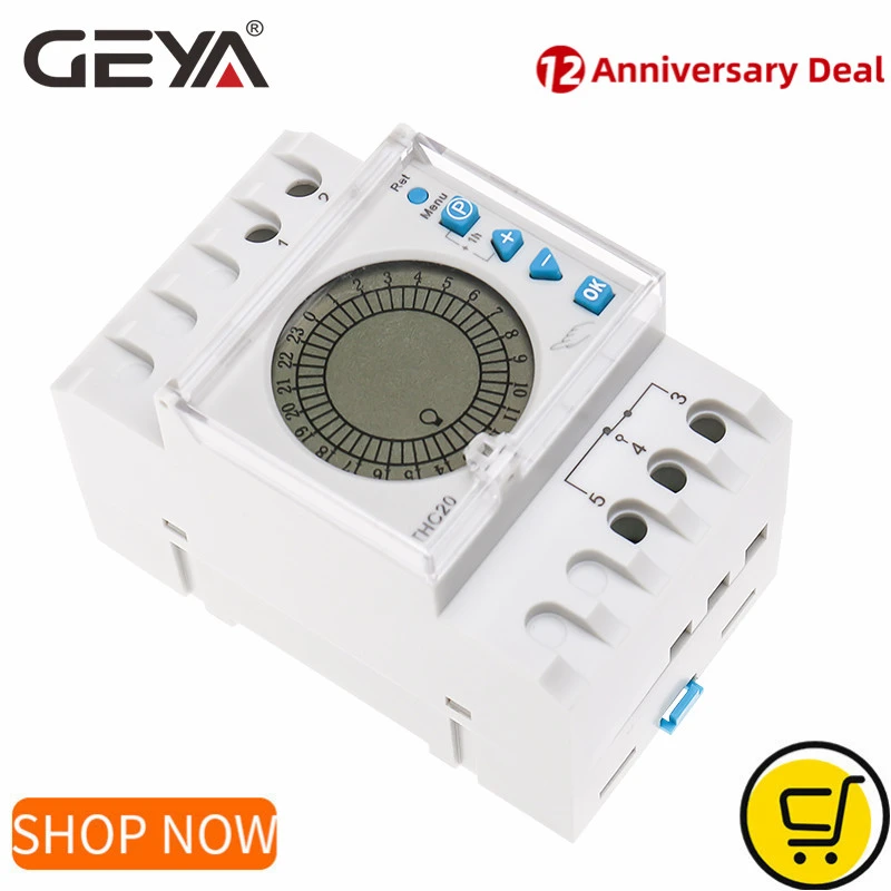 GEYA 24 Hours Programmable Time Control Switch 20A AC220V with Big LED ...