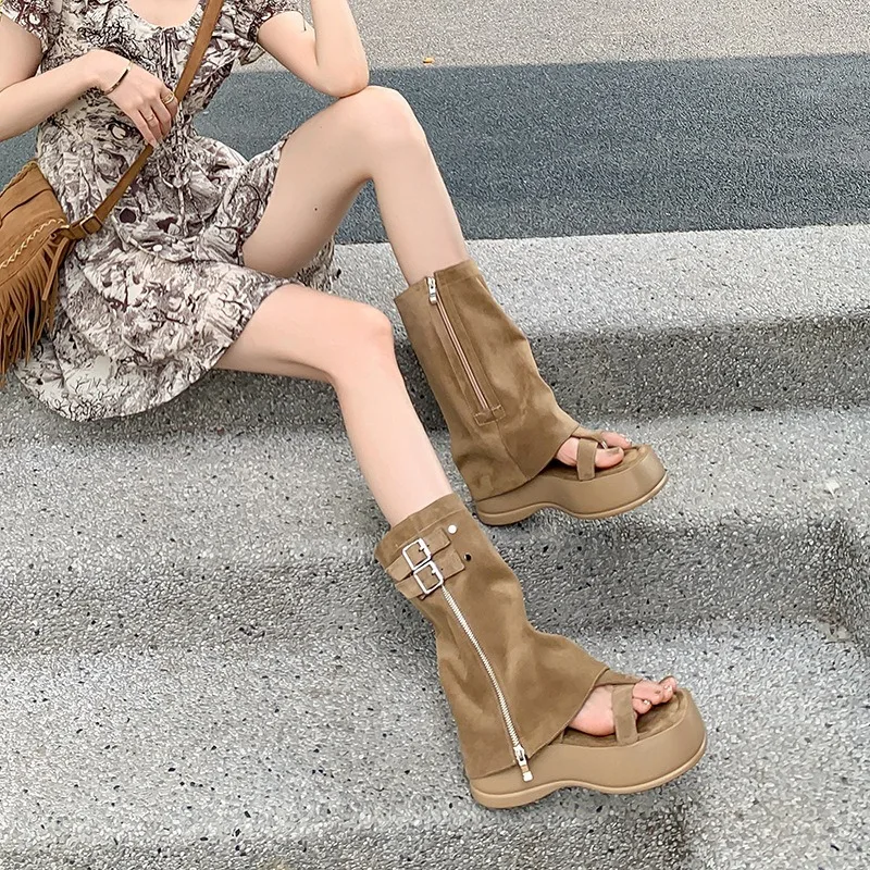 Women's Fad Platform Trousers Cool Boots Women's Herringbone Toe Roman ...