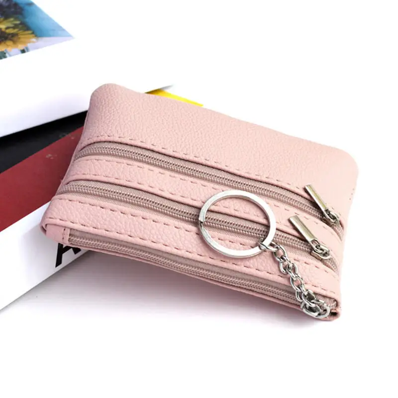Mini Leather Wallet Pouch - Card Coin Key Holder Zippered Purse Gift ...