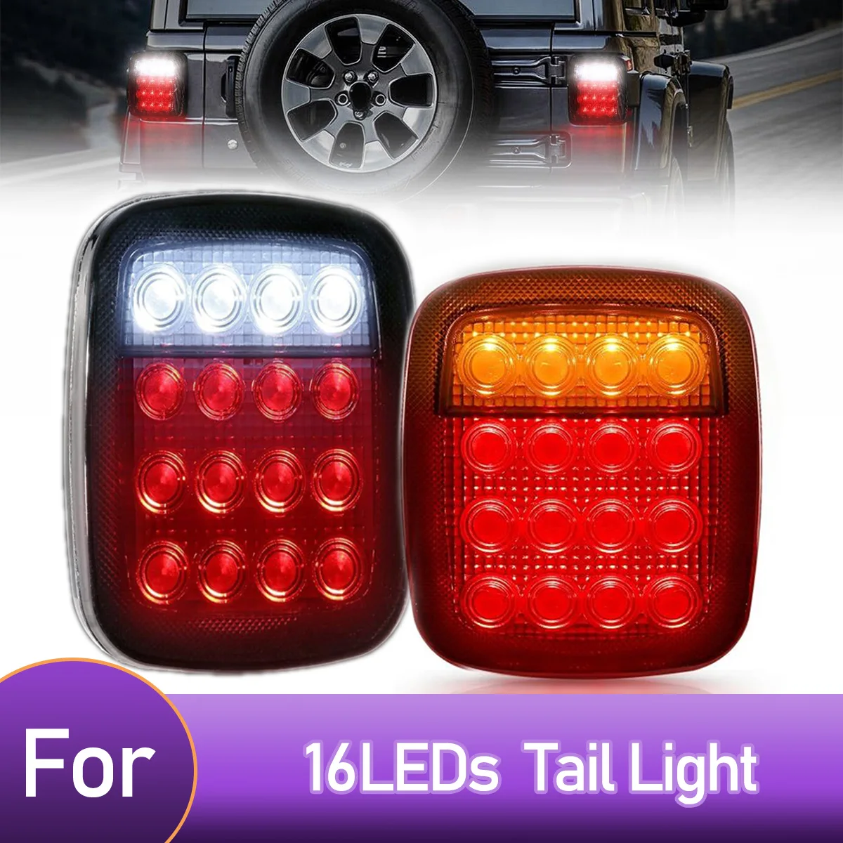 2PCS-Set-Smoked-16-LED-Tail-Light-Rear-Brake-Lamps-Turn-Signal-Reverse ...