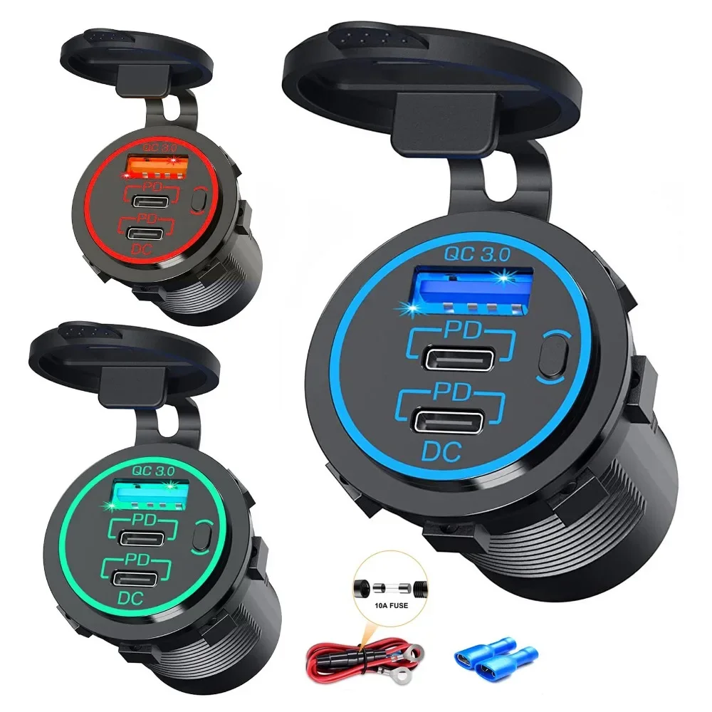 USB Car Charger Socket 12V USB Outlet 58W Dual PD USB-C QC3.0 Port ...