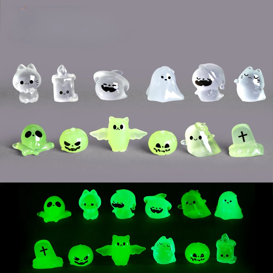 6/12pcs Mini Luminous Figures Outdoor Glowing in Dark Mini Cat Ghost ...