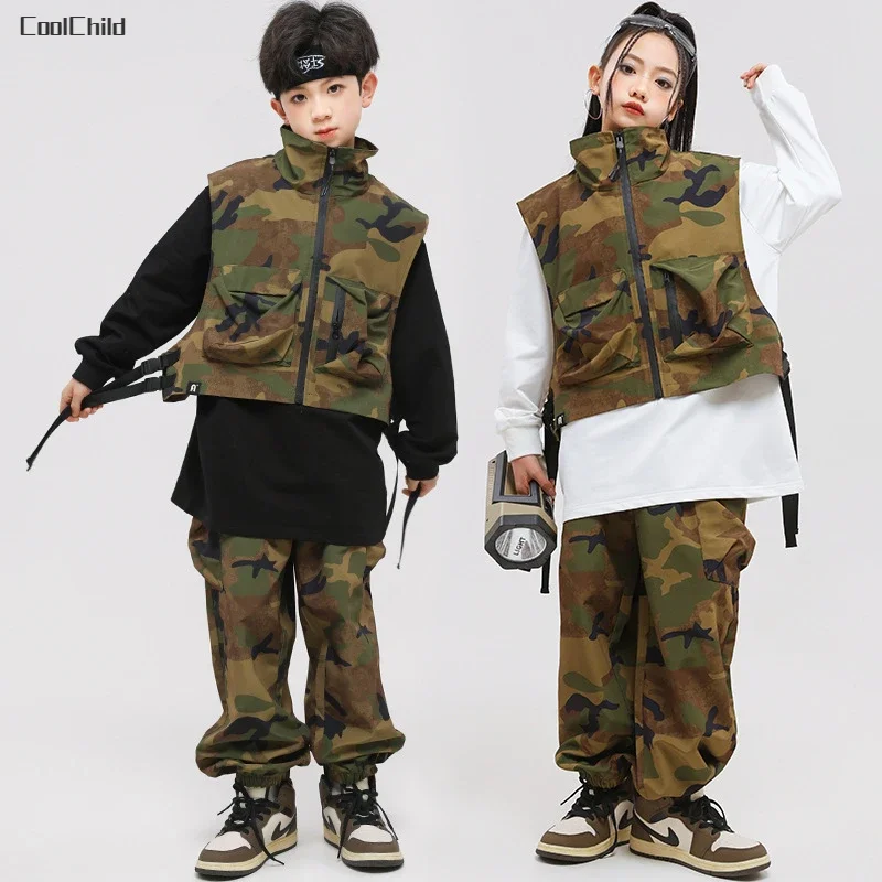 Boys Streetwear Girls Hip Hop Camouflage Vest Cargo Pants Children ...