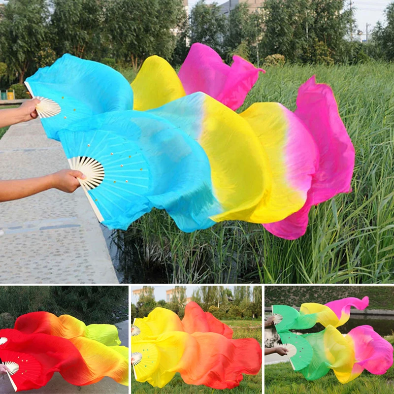 1-5M-Length-Silk-Dance-Fans-Bamboo-Folding-Fans-Veils-Synthetic-Fiber ...