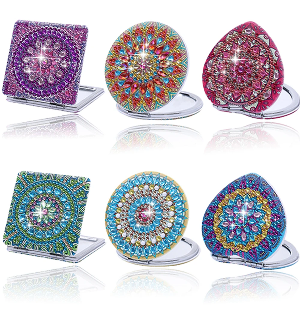 1pc-Set-DIY-Mandala-Diamond-Art-Compact-Mirror-Leather-Portable-Folding ...