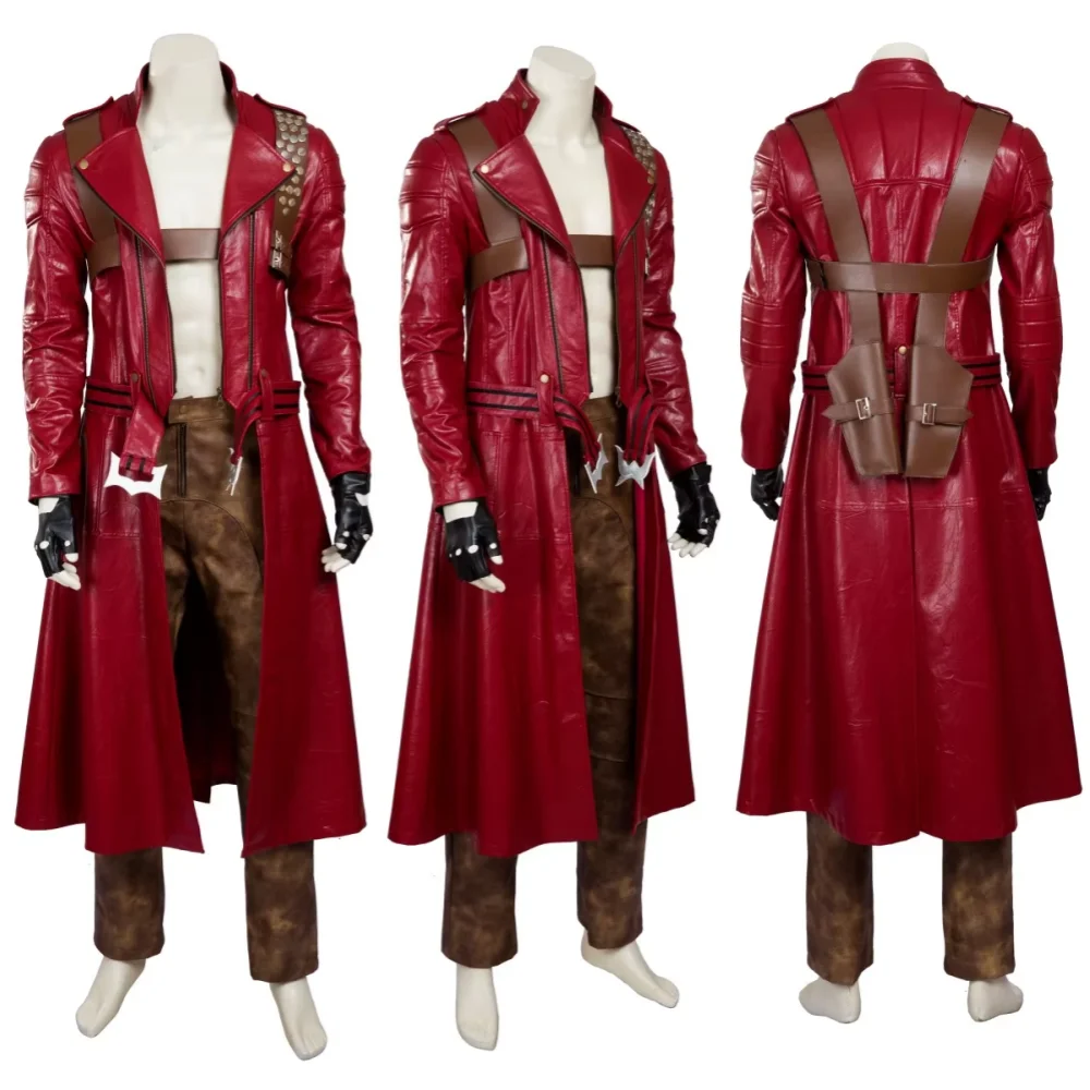 Halloween Dante Cosplay Costume Red Leather Trench Coat Pants Outfit ...