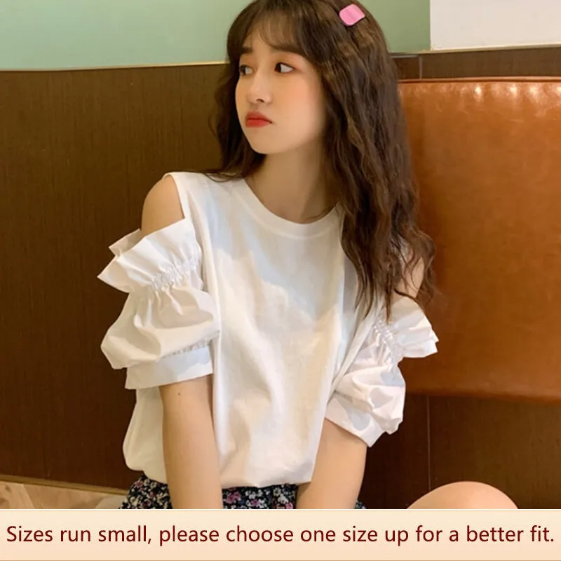 Camiseta-de-manga-curta-feminina-design-solto-estilo-doce-material ...