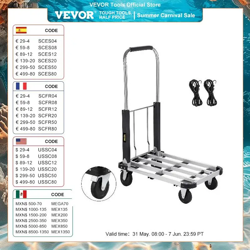 VEVOR-Folding-Hand-Truck-Dolly-Cart-with-Wheels-Luggage-Trolley-330lb ...