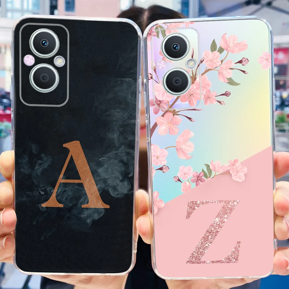 For Oppo Reno7 Z 5G Case Reno 8Z Luxury Letters Cover Clear Silicone ...