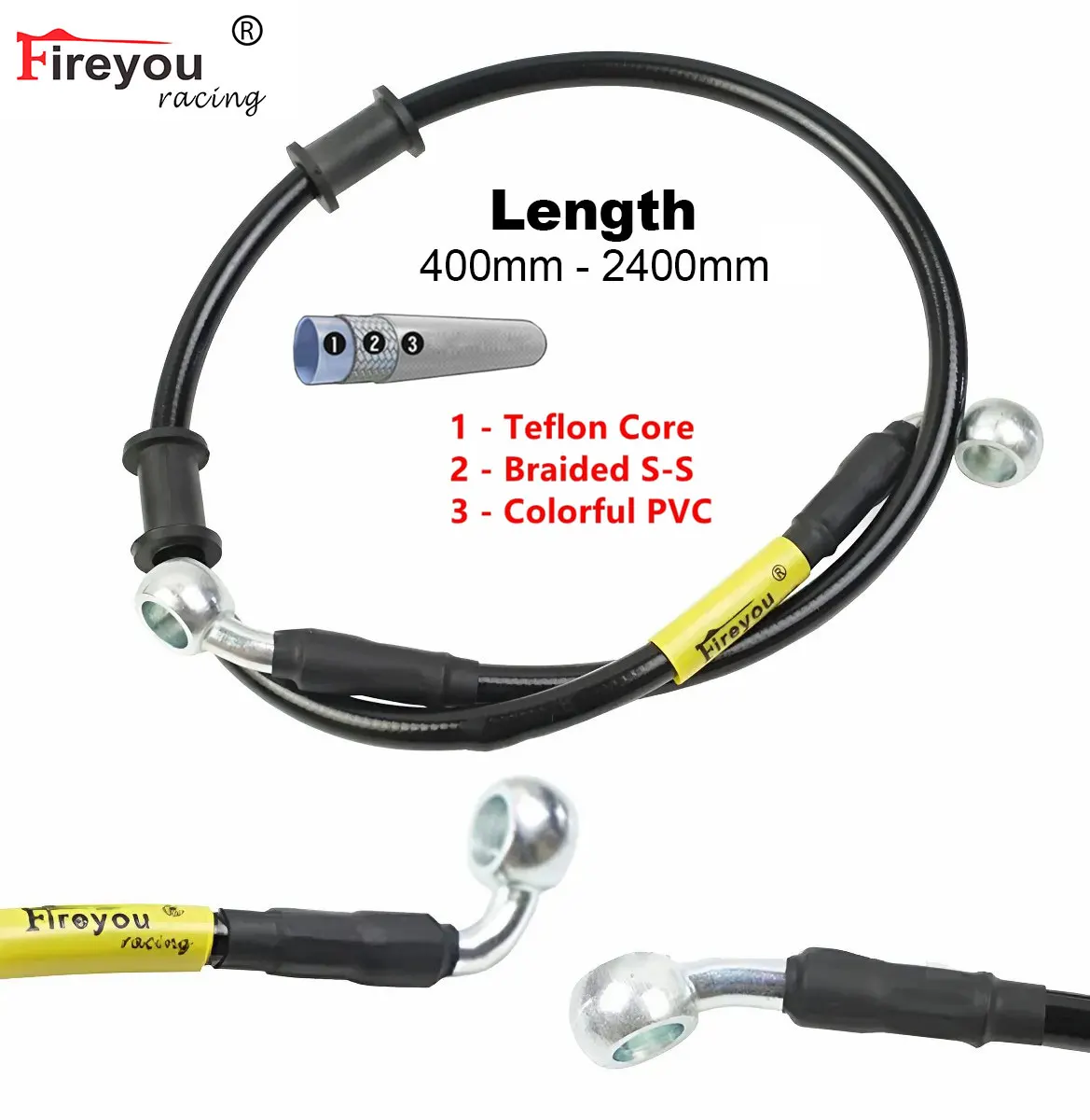 AN3 Brake Hose Hydraulic Braided Line Cable M10 Banjo Fittings for ...
