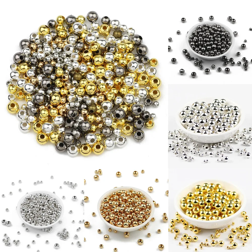 2-8mm Gold Color Plated Iron Beads Round Metal Hollow Spacer Loose ...