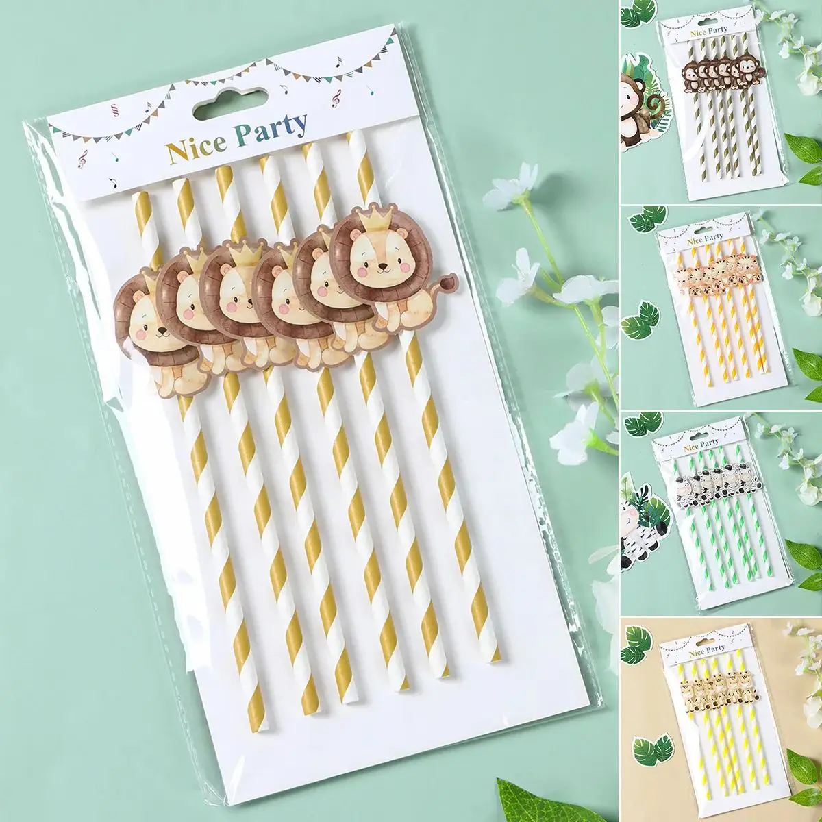 6pcs-Animal-Paper-Drinking-Straw-LIon-Tiger-Jungle-Birthday-Party ...